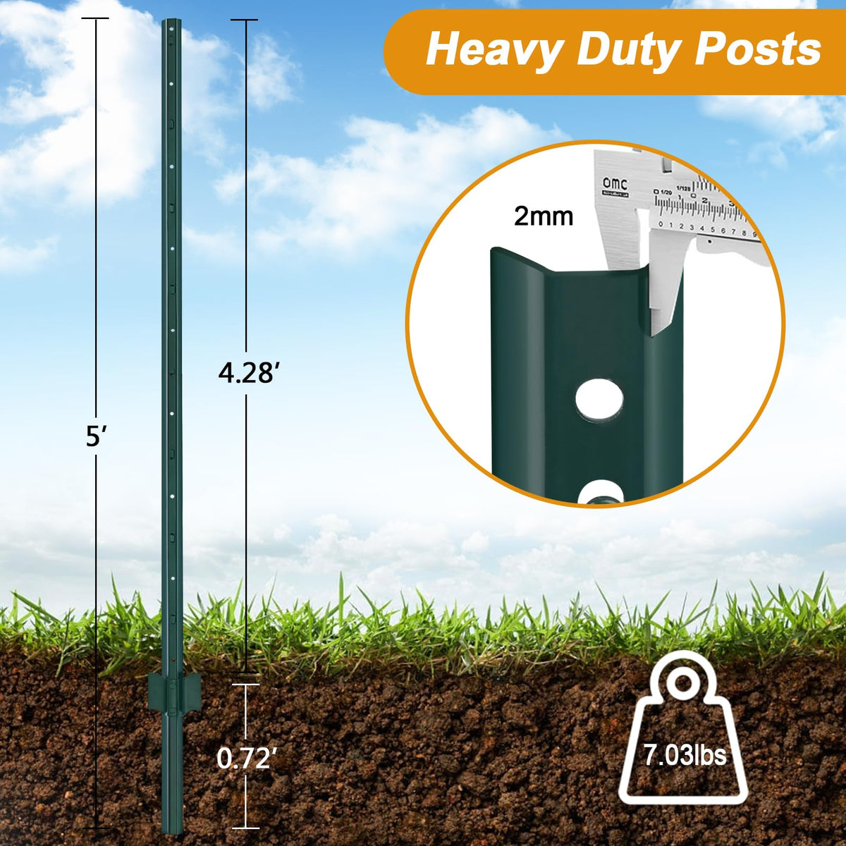 Set of 10 Pack Fence Posts 5ft Length Fence Post Sturdy U-Post Coated ...