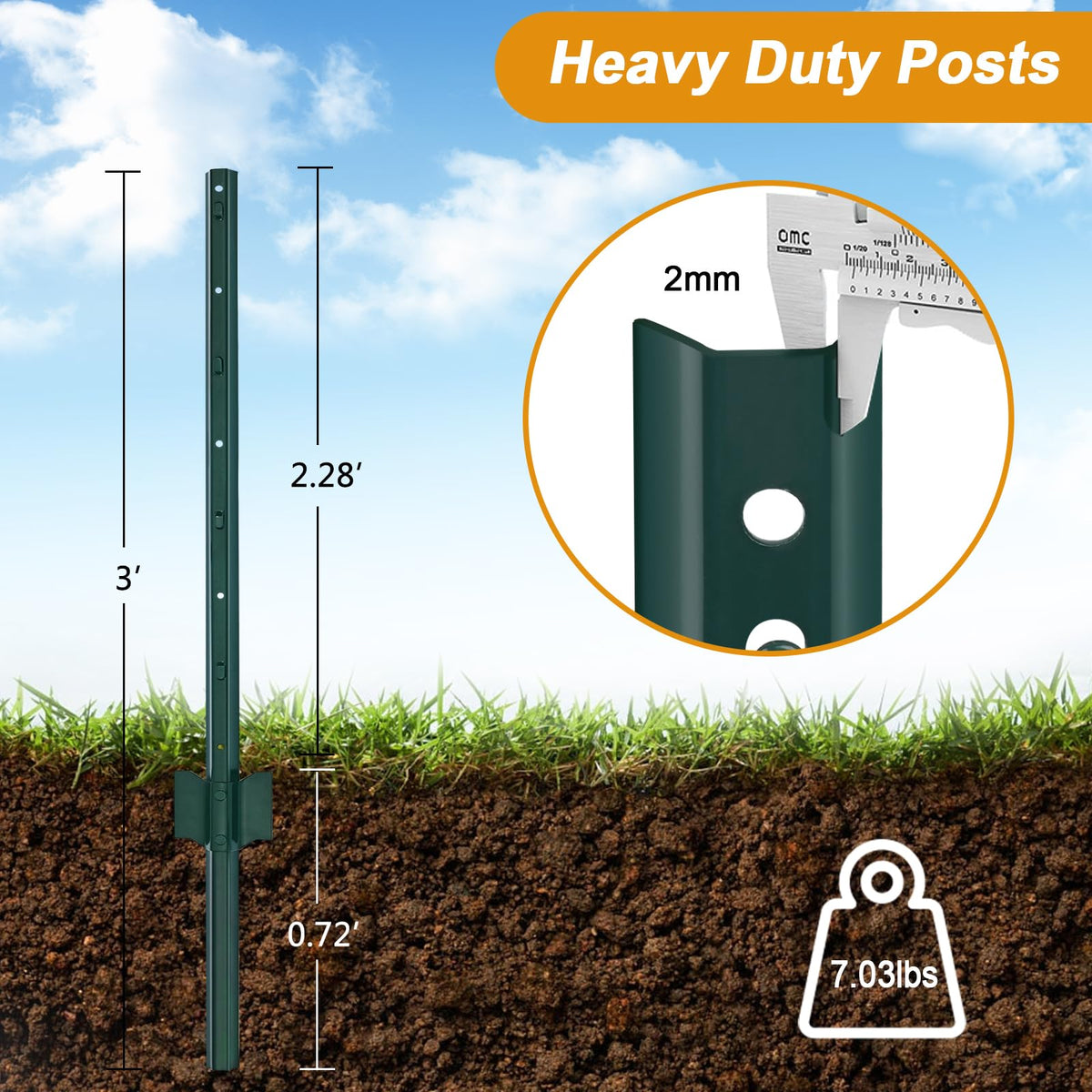 Set of 10 Pack Fence Posts 3ft Length Fence Post Sturdy U-Post Coated ...