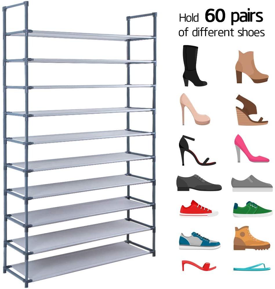 Camabel 10 Tiers Rack Shelves For 60 Pairs Non-Woven Fabric Gray SR002 ...