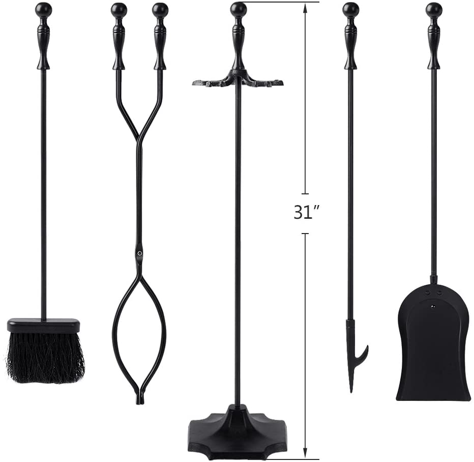 Amagabeli 5 Pcs Fireplace Tools Sets+ Fireplace Log Holder